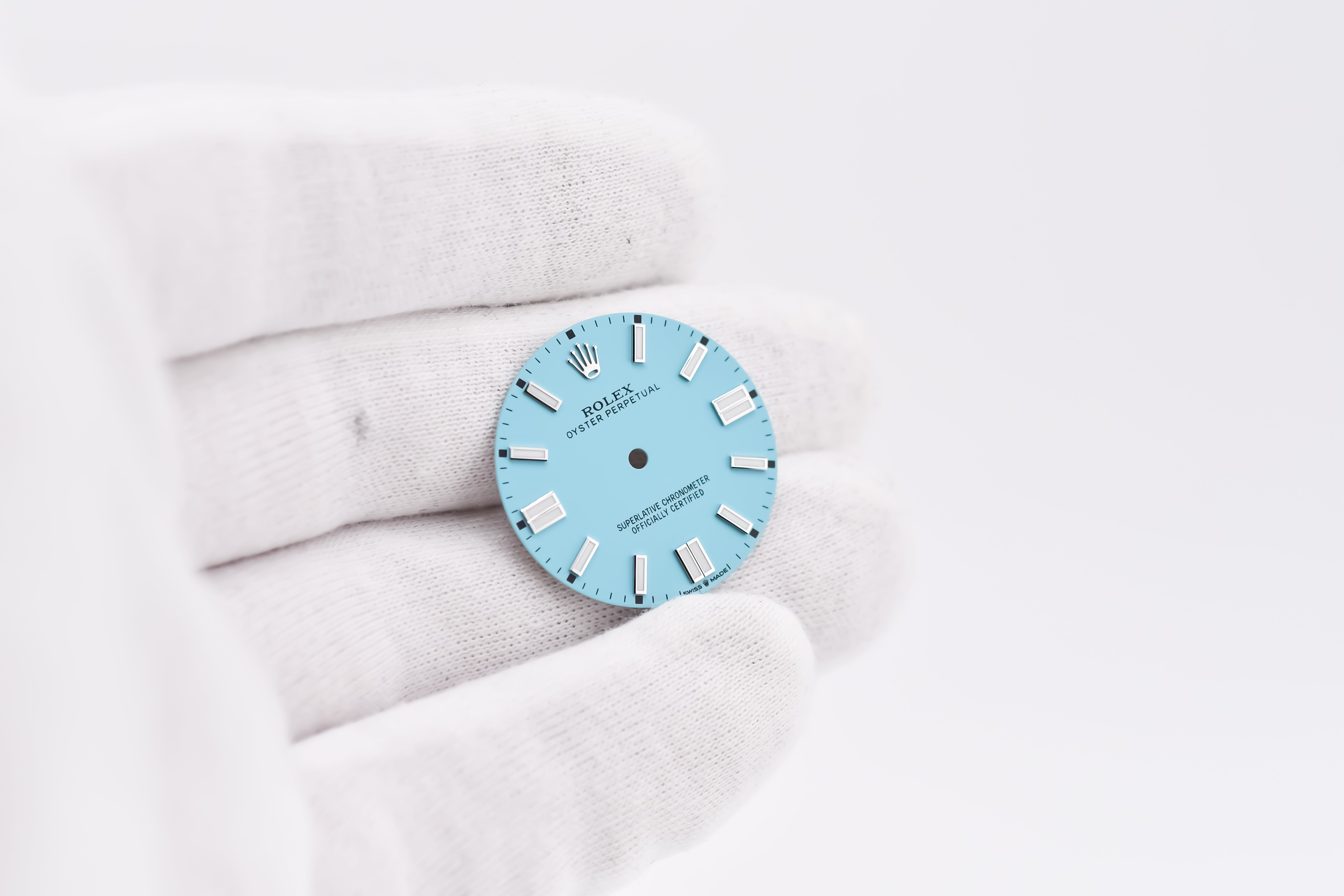 Custom Baby Blue Stick Rolex Dial Oyster Perpetual 34mm 14000 14200 ...